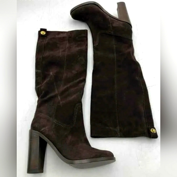 Coach | Shoes | New Coach Dark Brown And Gold Effie Tall Boots Size ...